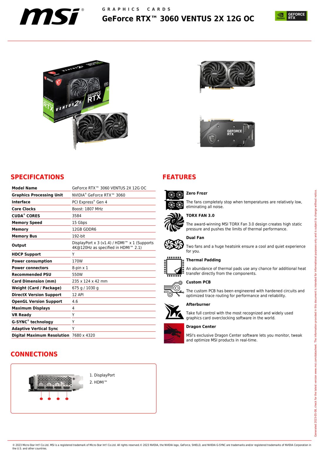 MSI GeForce RTX 3060 Ventus 2X 12GB OC Graphics Card | RB Tech & Games