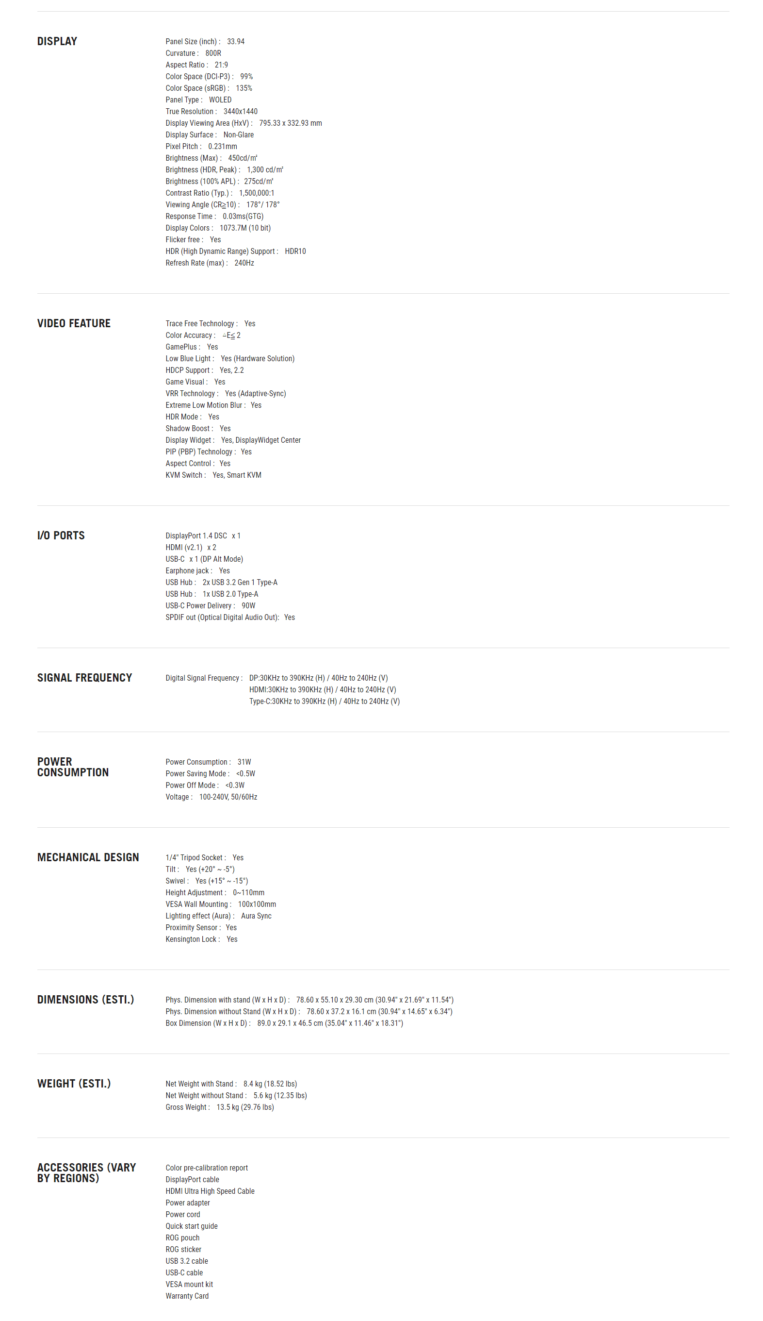 ASUS ROG Swift OLED PG34WCDM | 34" 1440p 240Hz Monitor